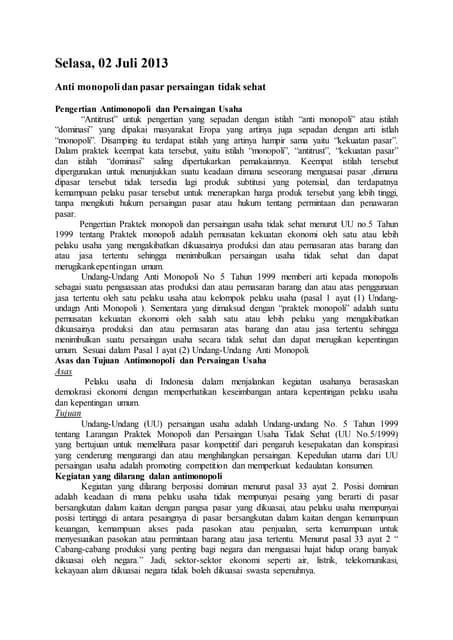 Hukum anti monopoli dan persaingan usaha tidak sehat | PPTX