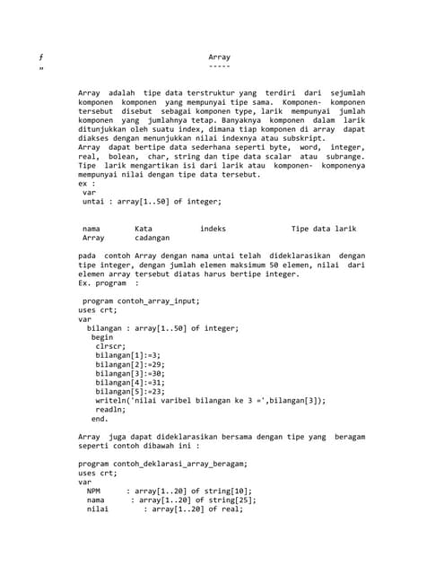 Pengantar Array satu dimensi. Pengenalan array | PPT