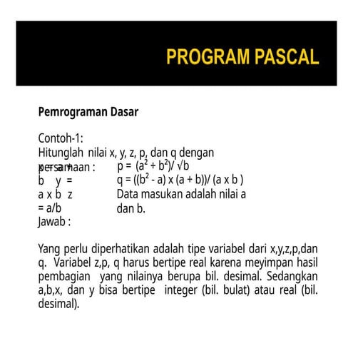 Pemrograman Pascal Untuk Pemula dan medium | PPTX