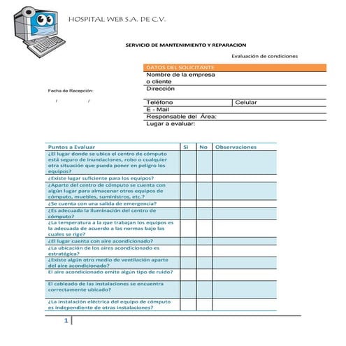 EVALUACIÓN DE CONDICIONES DEL CENTRO DE COMPUTO | DOCX | Computing | Technology & Computing