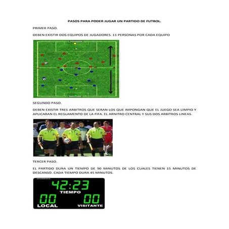 Pasos para poder jugar un partido de futbol | DOCX