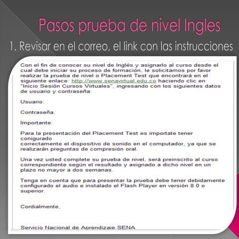 Pasos prueba de nivel ingles | PPTX