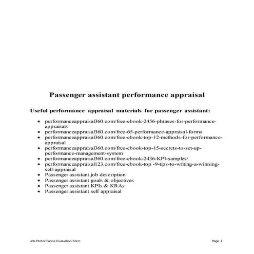 Passenger assistant performance appraisal | DOCX