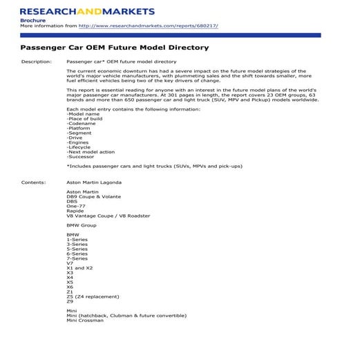 Passenger Car Oem Future Model Directory | PDF