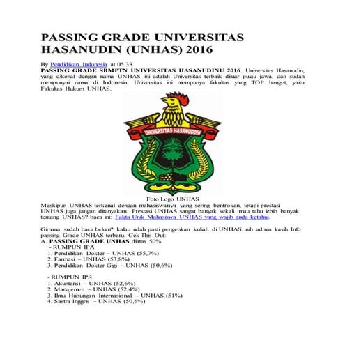 Passing grade universitas hasanudin | DOCX