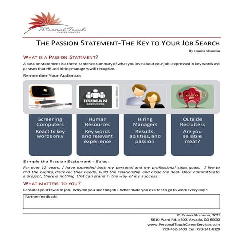 Passion statement handouts 2020 | DOCX