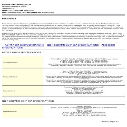 Passivation spec cross reference list | PDF
