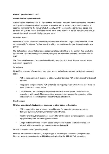 Passive Optical Network (PON) | PPT