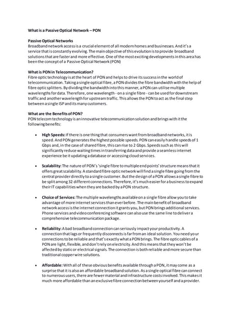 Passive Optical Network - FAQs.docx | Computer Networking | Computing