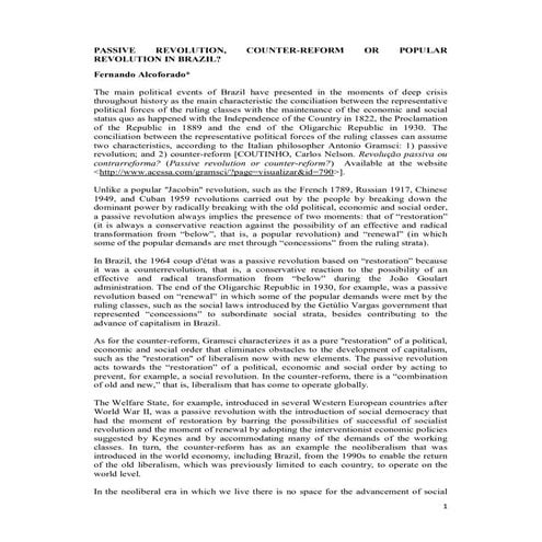 Passive revolution, counter reform or popular revolution in brazil | PDF