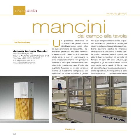 Pastificio Mancini, dal campo alla tavola | PDF | Agriculture | Industries