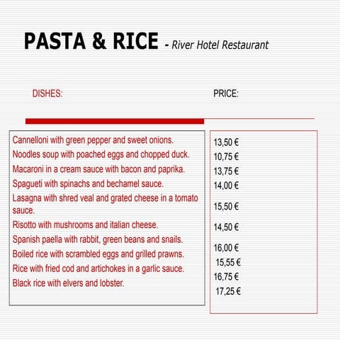 Pasta & rice river hotel restaurant | PPT