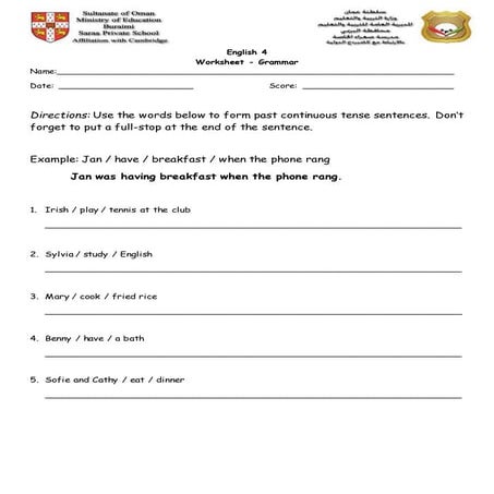 Grammar worksheet (Past continuous) | PDF