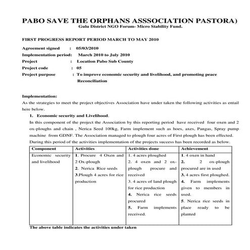 Pastora project progress report | PDF