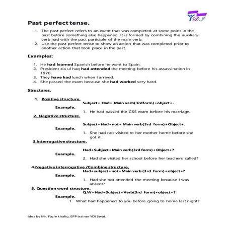 Past perfect tense work sheet new method | PDF