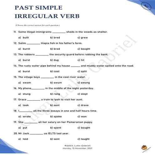 Past simple -Irregular verbs 2 | PDF
