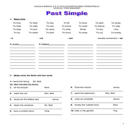 Past simple regular verbs | PDF