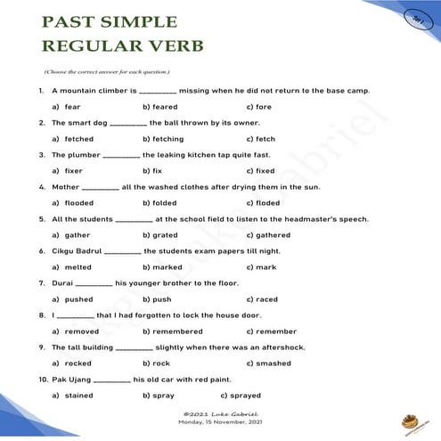 Past simple - Regular verbs 1 | PDF