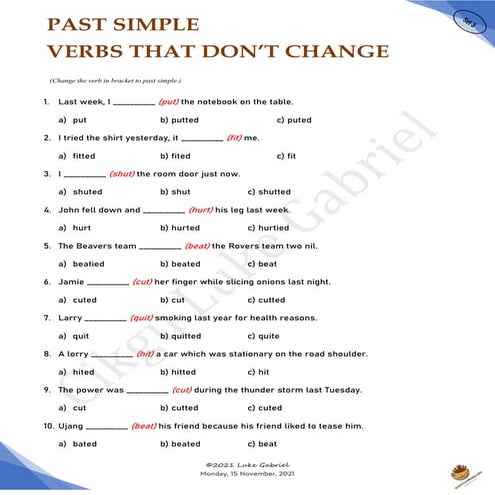 Past simple regular verbs 3 | PDF