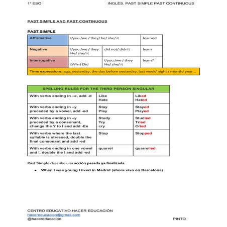 1º ESO: Past Simple and Past Continuous | PDF