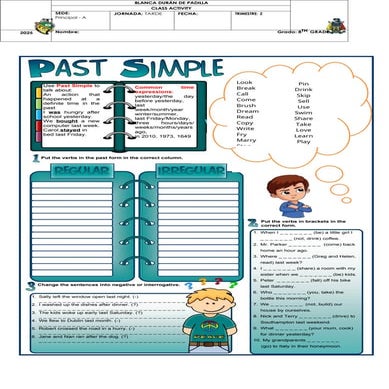 ficha sobre pasado simple inglés, sirve para trabajo individual | DOCX
