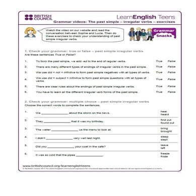 Past simple irregular verbs practice | DOCX