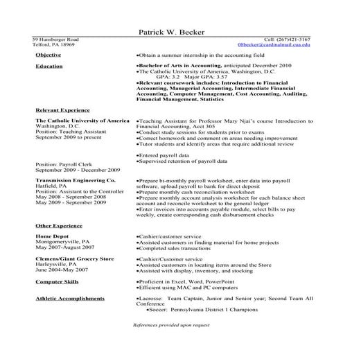 Pat Becker Summer Resume | PDF