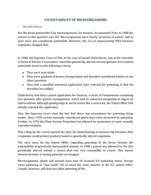 Diamond vs chakrabarty case | PPTX