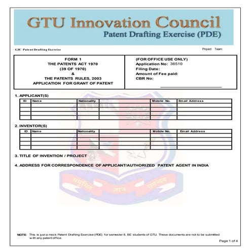 Patent drafting exercise gtu (pde gtu) | DOCX