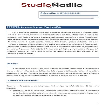 STUDIO NATILLO / Patente a punti nell'edilizia | PDF