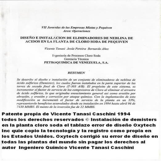 Patente vicente tanasi caschini demister cloro soda 1994 vicente tanasi ...