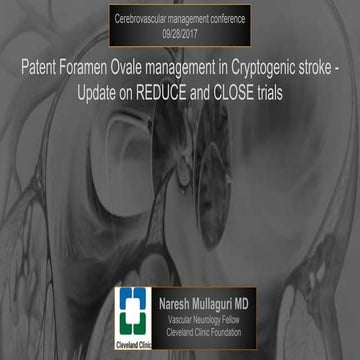 Patent foramen ovale management in cryptogenic stroke | PPTX