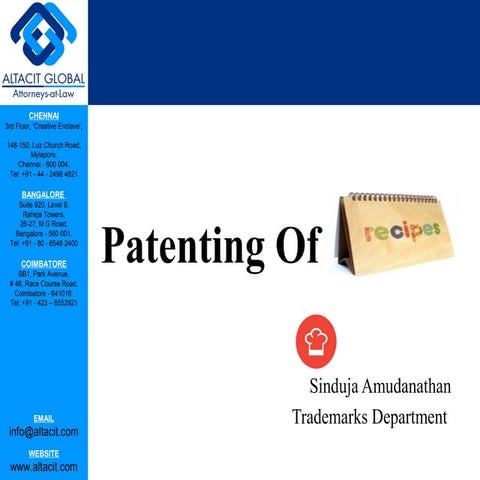 Patenting of recipes | PPT