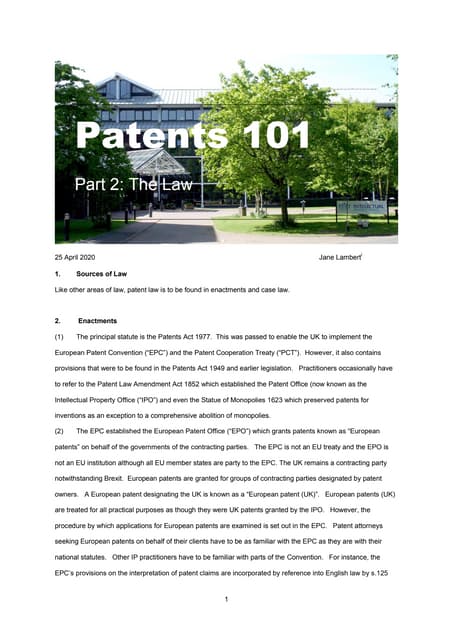 Patents 101 Part 1 The Basics | PDF