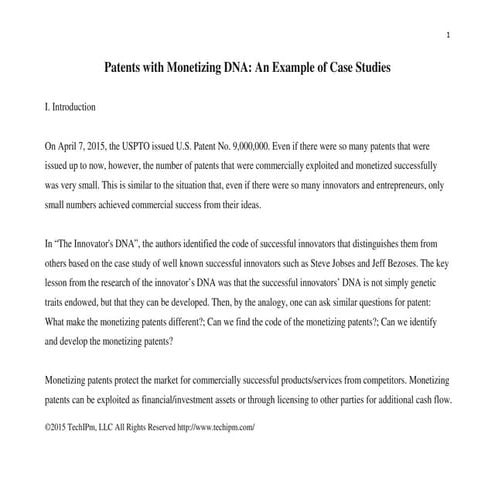 Patents with Monetizing DNA: An Example of Case Studies | PDF