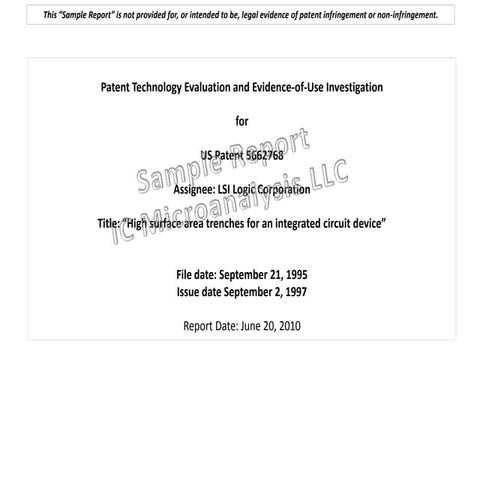 "Patent Technology Evaluation and Evidence of Use Investigation ...