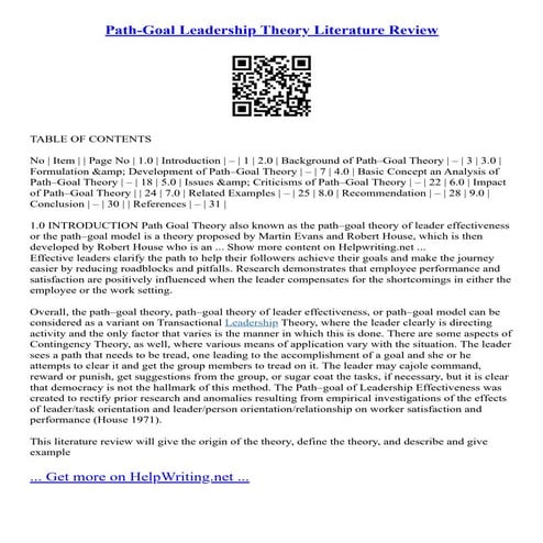 Path-Goal Leadership Theory Literature Review | PDF