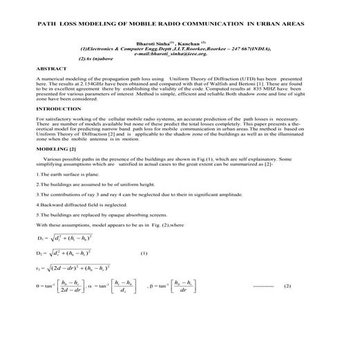 Path loss modeling of mobile radio communication in urban areas | PDF