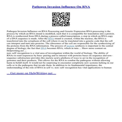 Pathogen Invasion Influence On RNA | PDF
