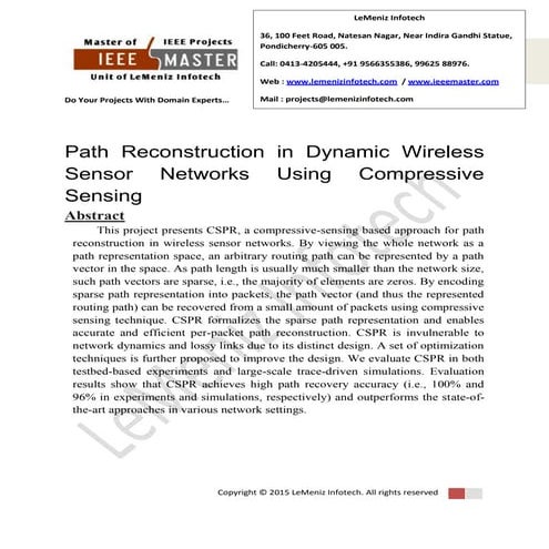Path reconstruction in dynamic wireless sensor networks using compressive sensing | PDF