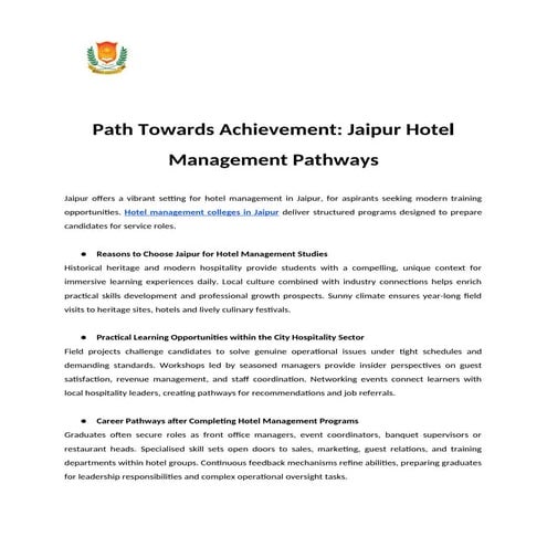 Path Towards Achievement Jaipur Hotel Management Pathways.docx