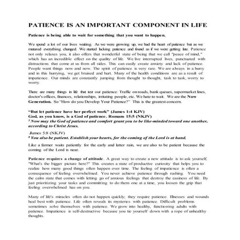 Patience is an Important Component in Life | DOCX