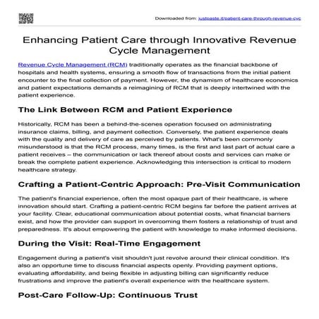 Enhancing Patient Care through Innovative Revenue Cycle Management | PDF