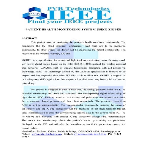 Patient Health Monitoring System Using Zigbee Pdf