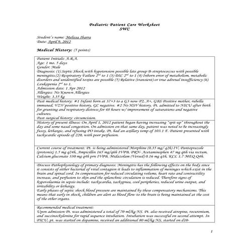 Pediatric Patient Care Worksheet | DOC