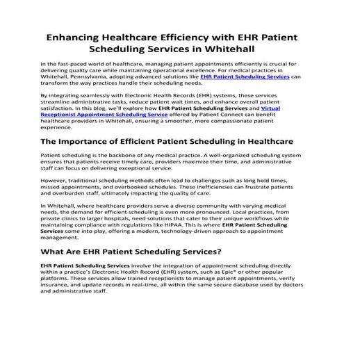 Enhancing Healthcare Efficiency with EHR Patient Scheduling Services in ...