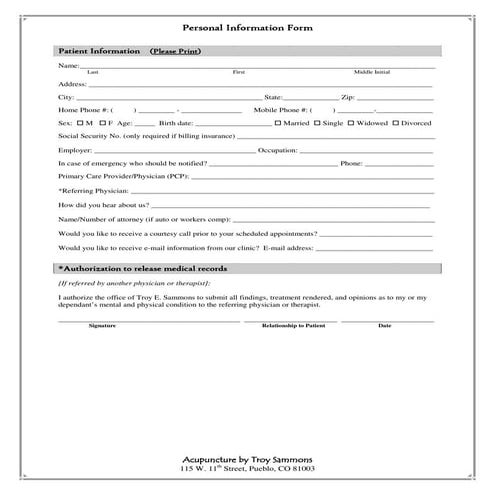 Patient Info Form | PDF