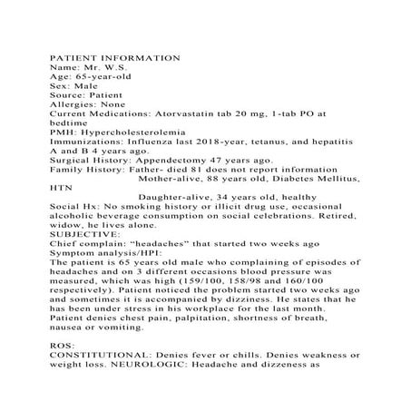 PATIENT INFORMATIONName Mr. W.S.Age 65-year-oldSex Male.docx