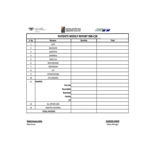 Patients weekly report form | PDF | Healthcare Industry | Industries