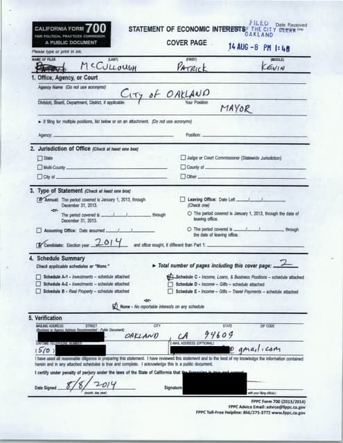 Ken Houston - Form 700, Statement of Financial Interests | PDF